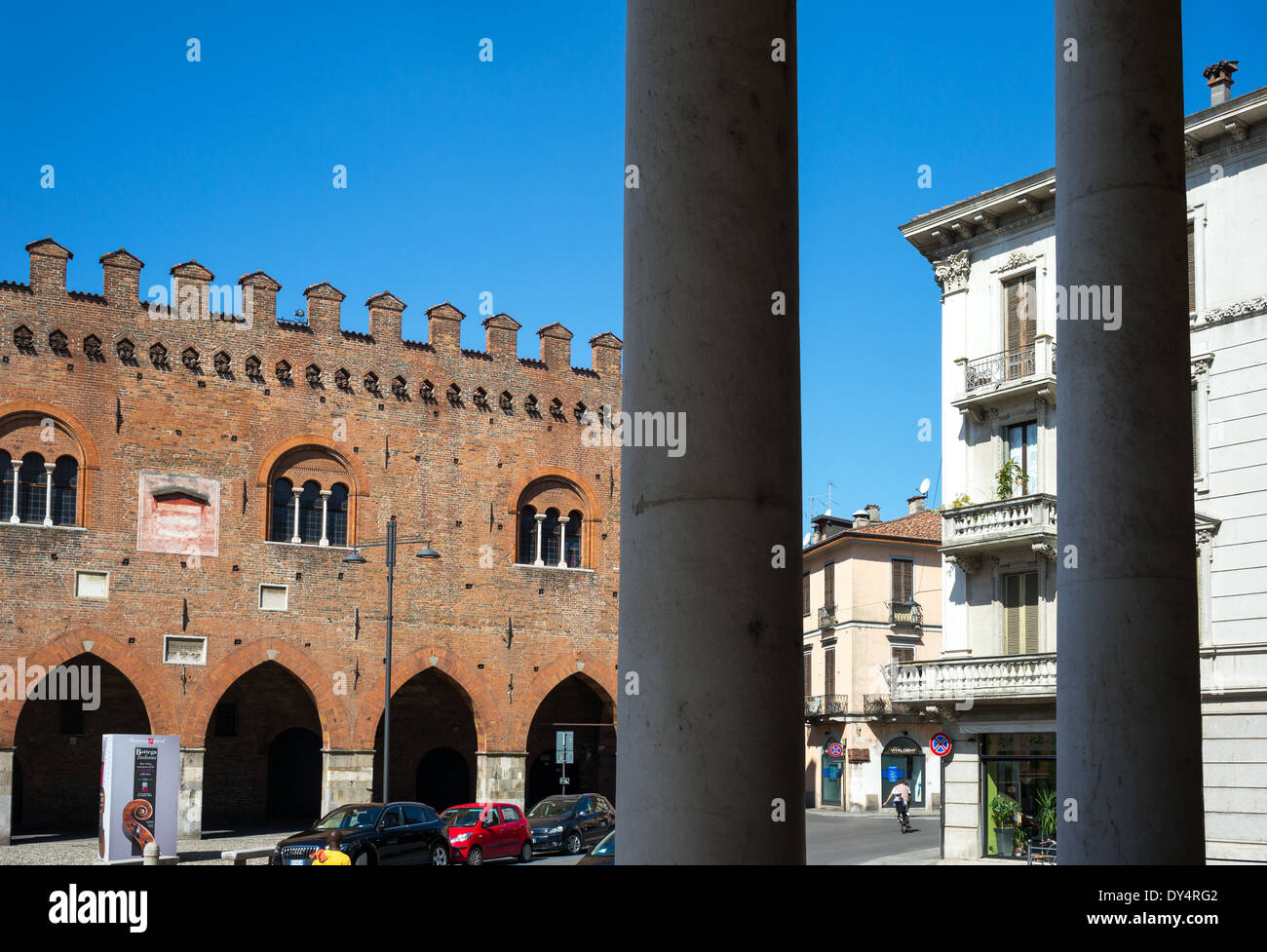 Italy, Cremona, the Cittanova palace seen from the San'Agata church ...
