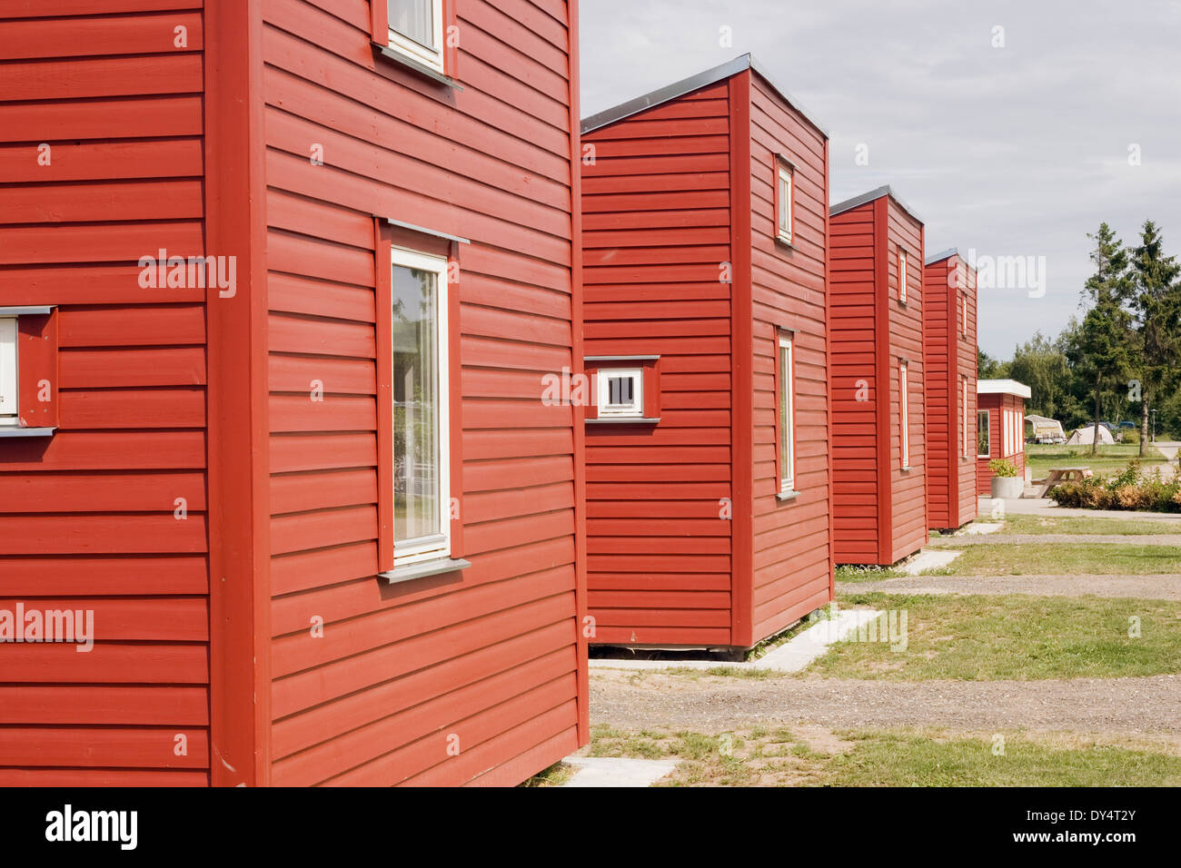 Row of red camping houses in Copenhagen Stock Photo - Alamy