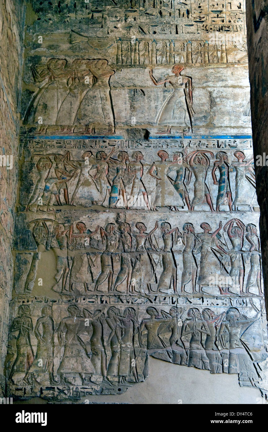 Temple of Ramses III at Medinet Habu: reliefs on the wall in the first ...