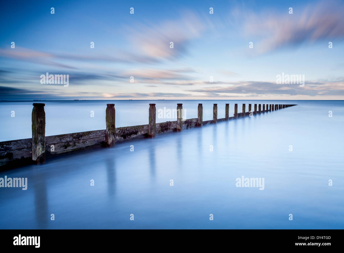 Redcar Groynes and a calm sea, Redcar, Teesside, England Stock Photo ...