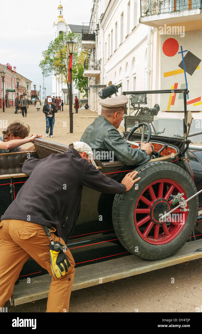 The car push with hands to start position for shooting of an episode of ...