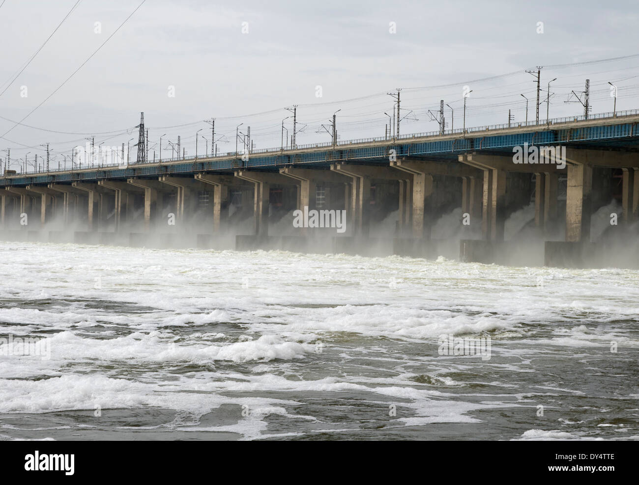 Dam of a hydroelectric power station on Volga river, Russia Stock Photo ...