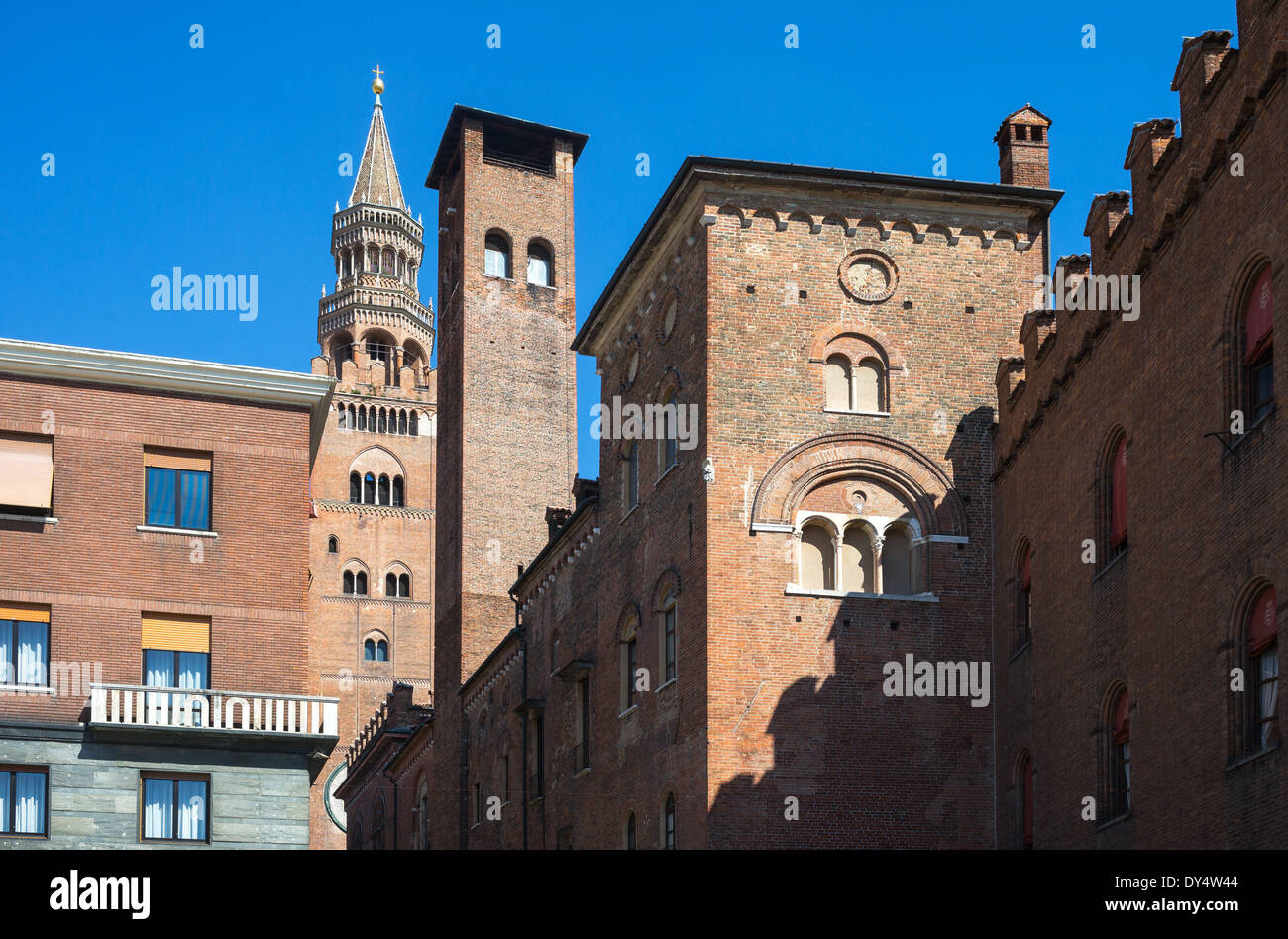 Italy, Cremona, view of the old town center towers from Stradivari ...