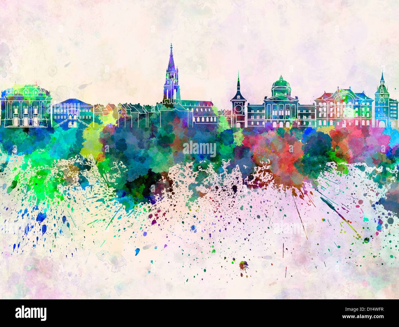 Bern skyline in watercolor background Stock Photo - Alamy