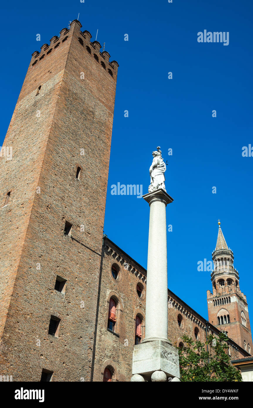 Italy, Cremona, view of the town center towers and Della Pace column ...