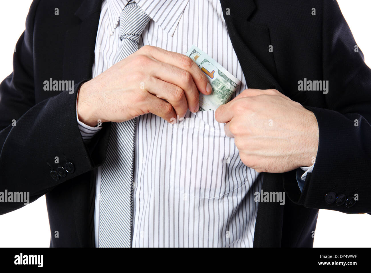 Man putting 100 dollar bills into suit hi-res stock photography and ...