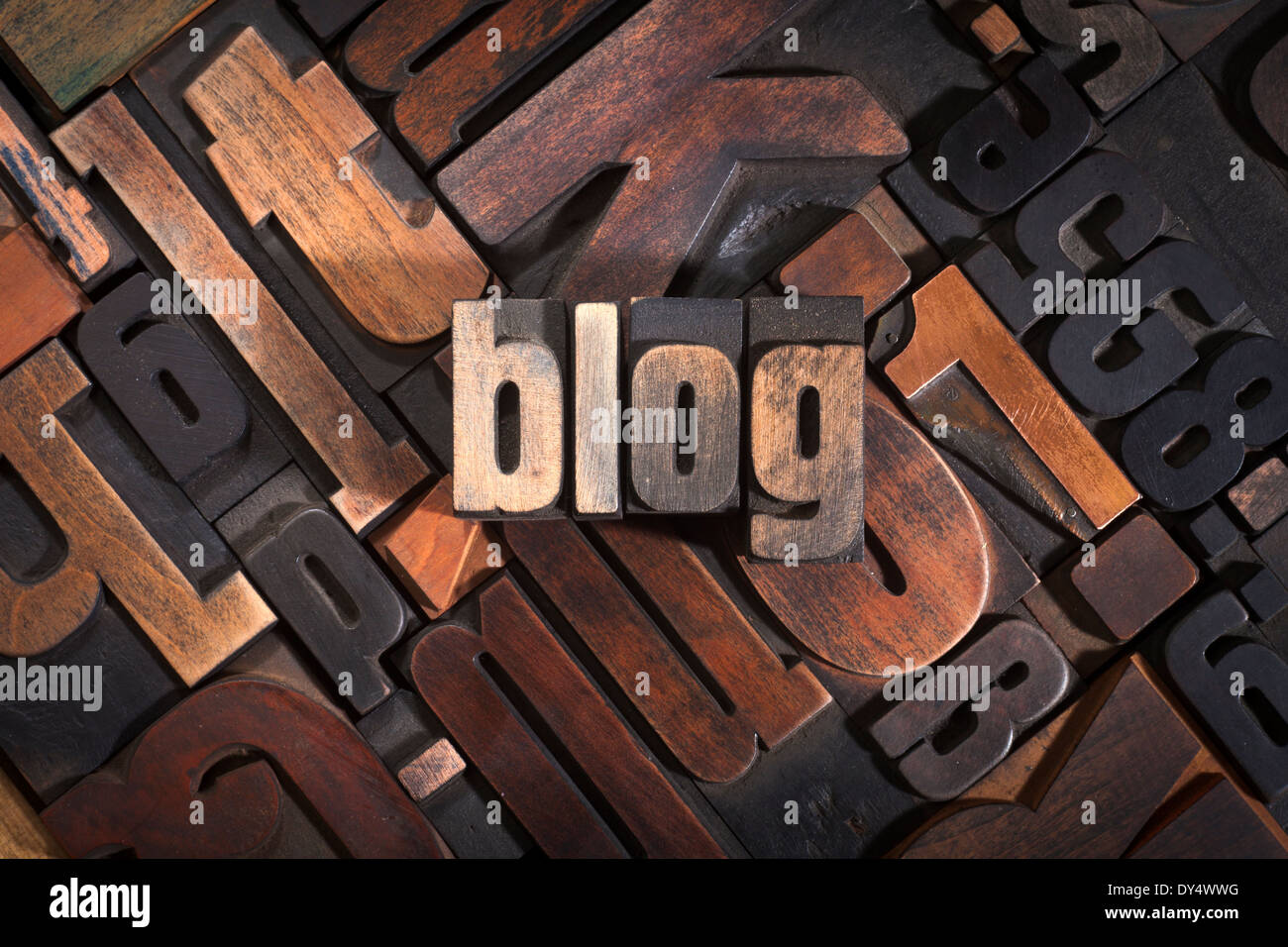 Blog, word written with antique letterpress printing blocks on random ...