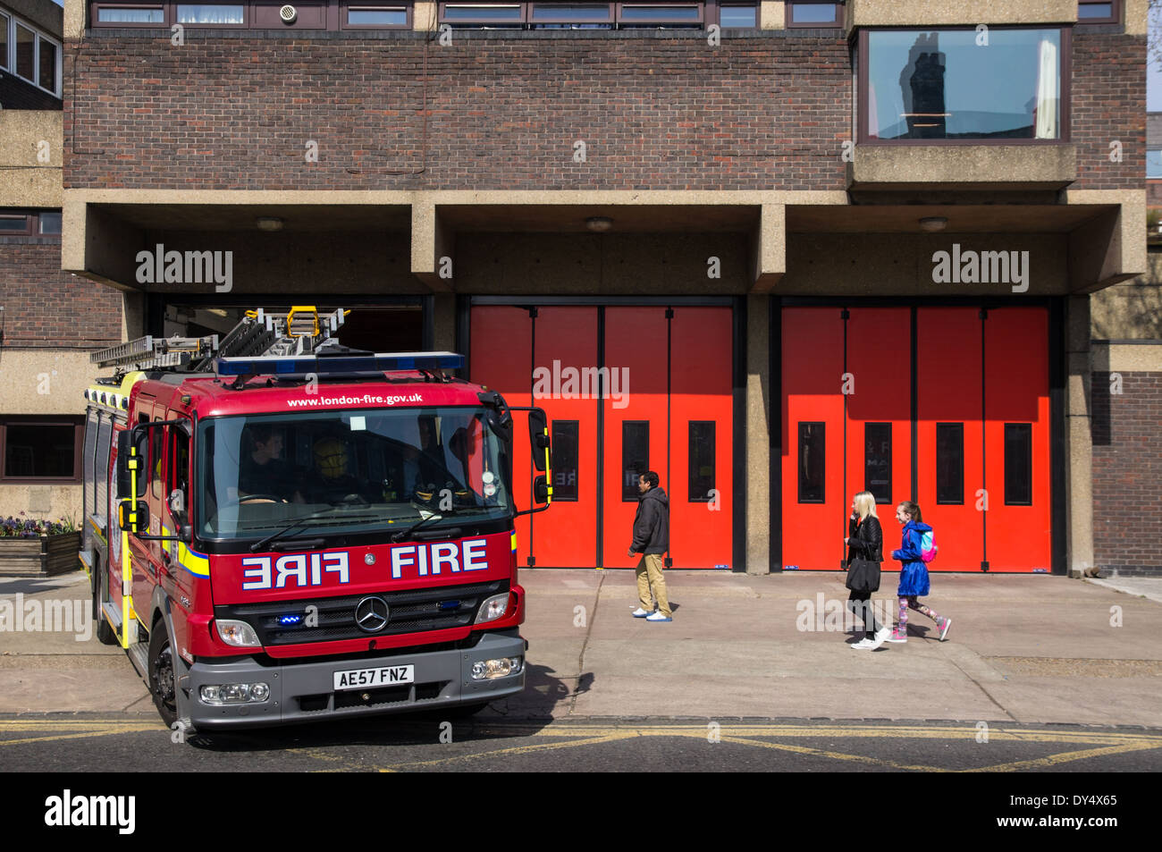 Fire engine leaving Bethnal Green Fire Station London England United ...