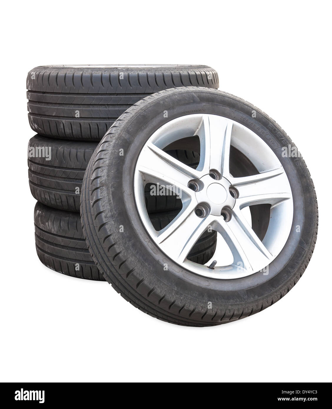 Four car tires isolated on white background with clipping path Stock ...