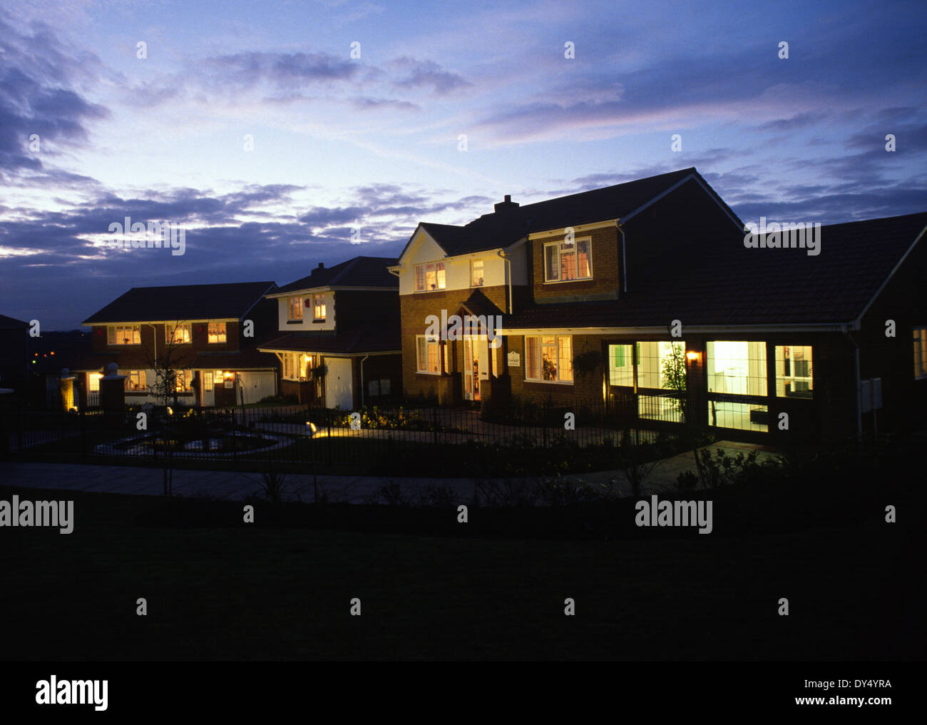 Floodlit Show Home Complex Stock Photo - Alamy