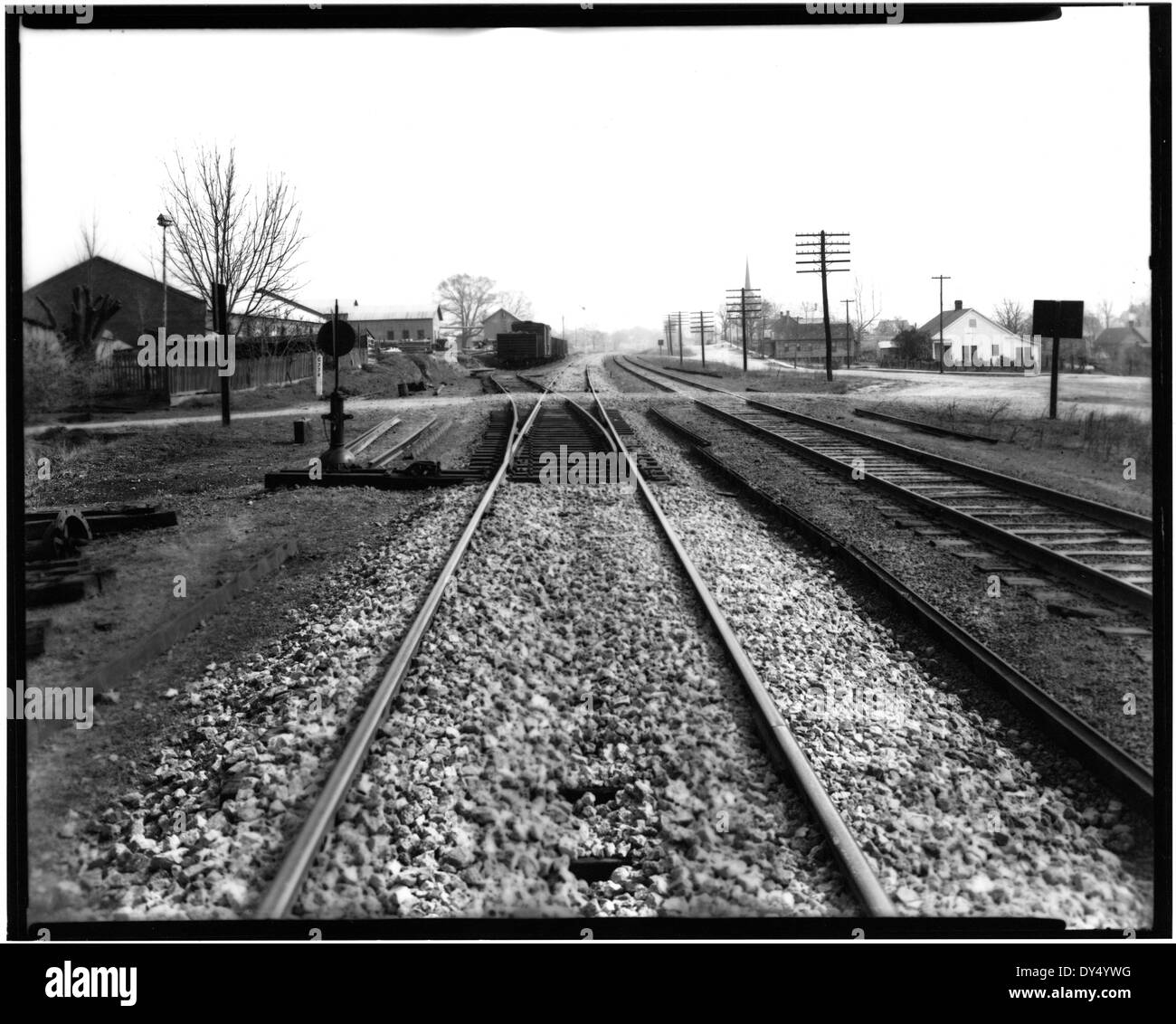 This image shows a set of railroad tracks, a key part of the ...