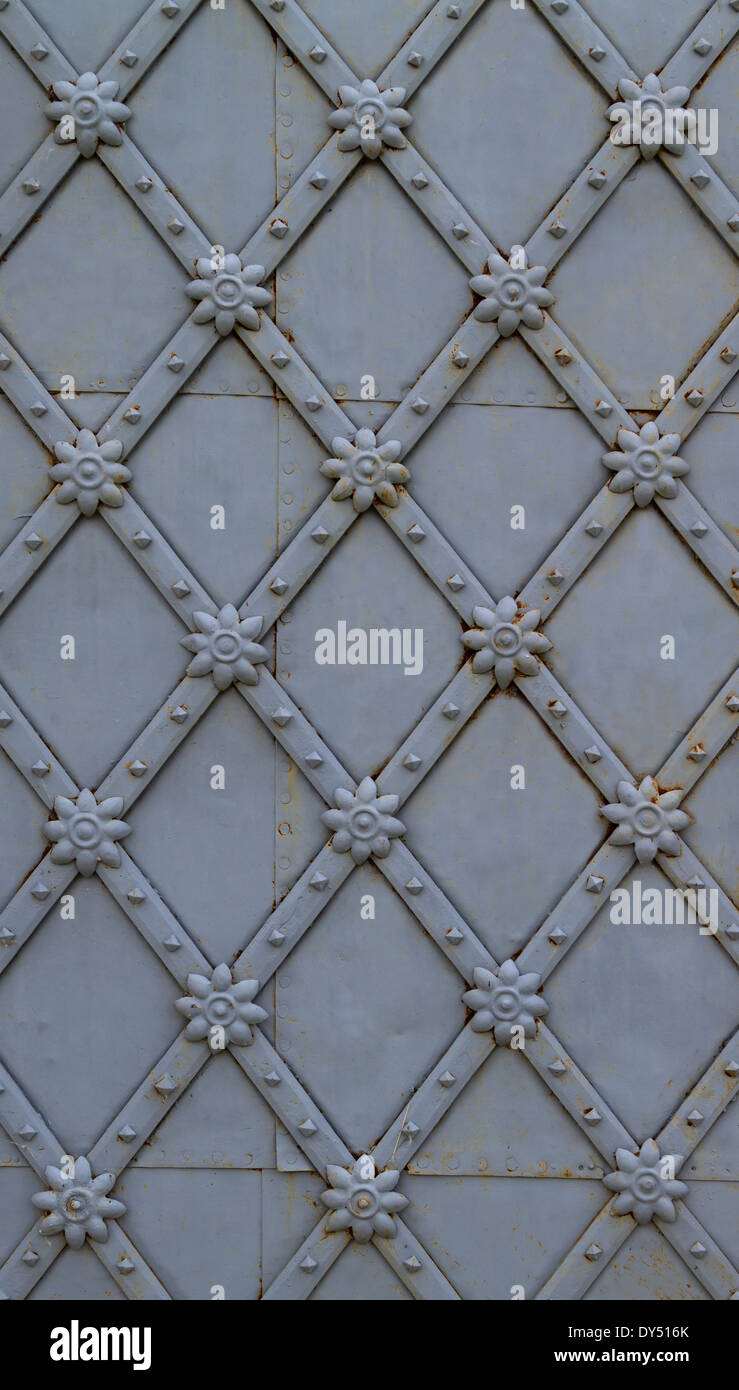 retro metal texture with flower and rivets. vintage iron work Stock ...