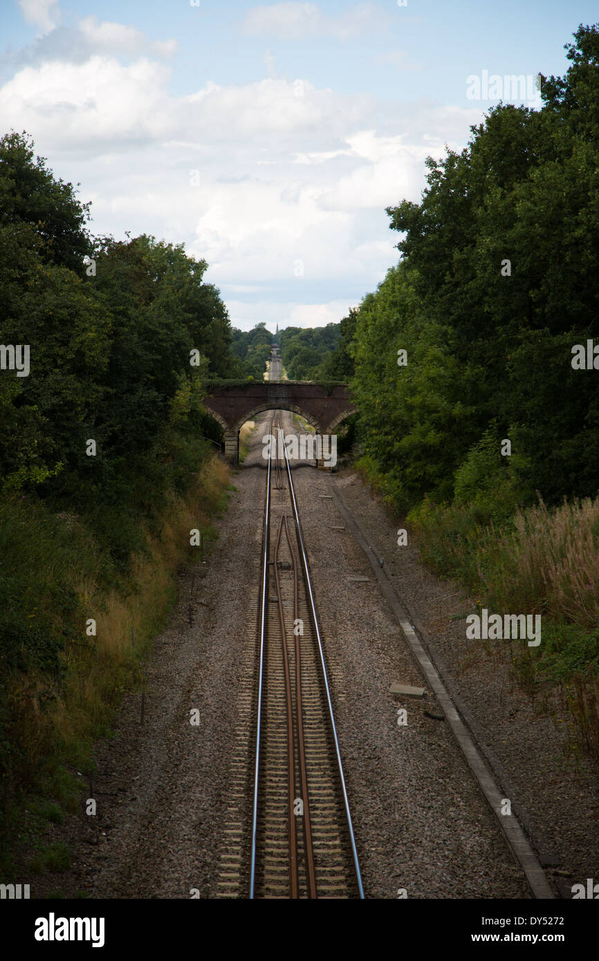 single track railway line and bridge Stock Photo - Alamy
