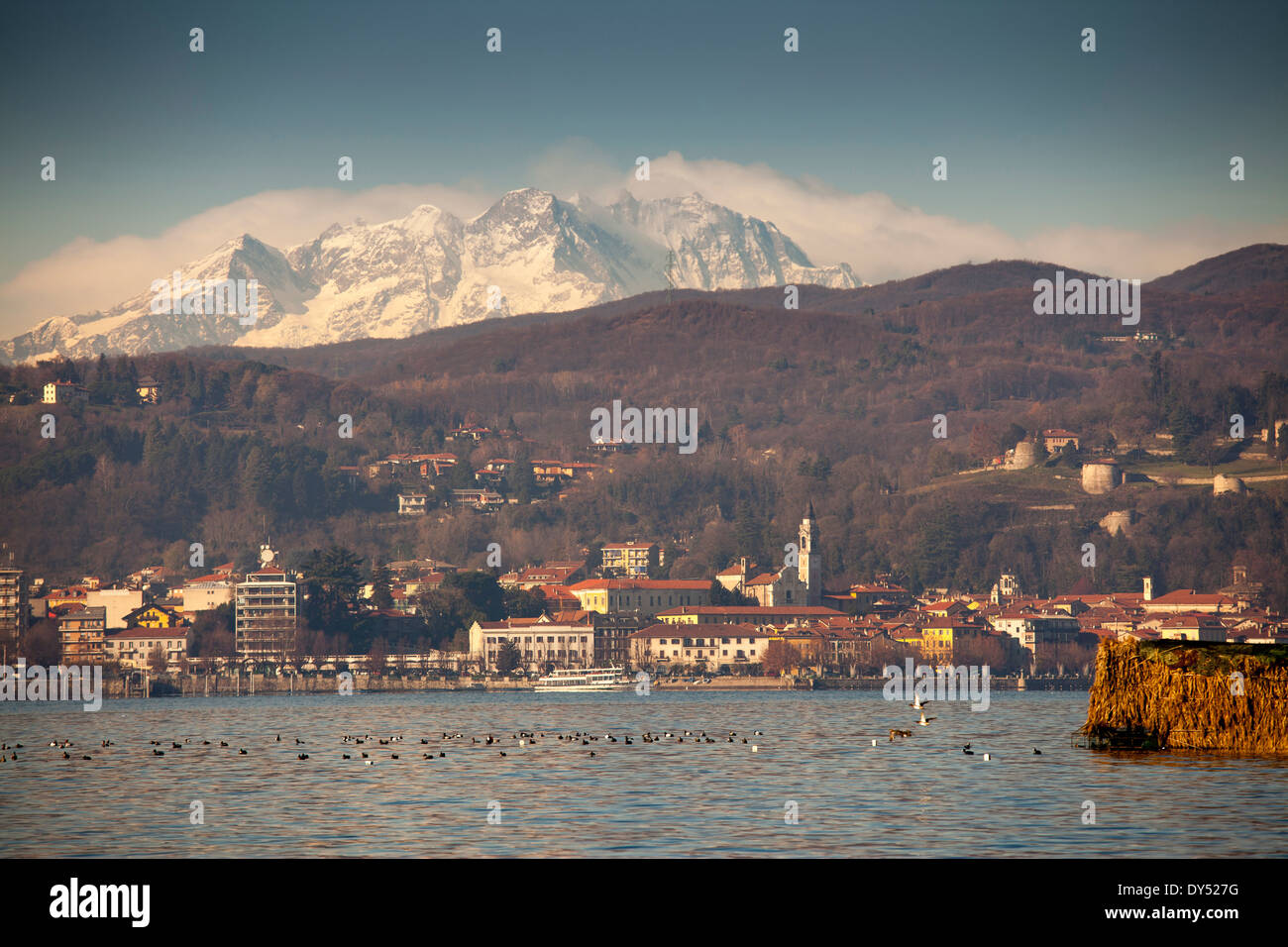 Arona and Mount Rosa beyond Lake Maggiore, Italy Stock Photo - Alamy