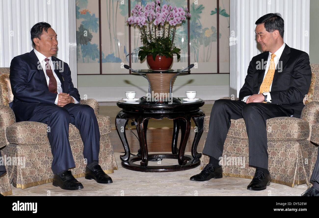 Hong Kong. 7th Apr, 2014. Leung Chun-ying (R), Chief Executive of China ...