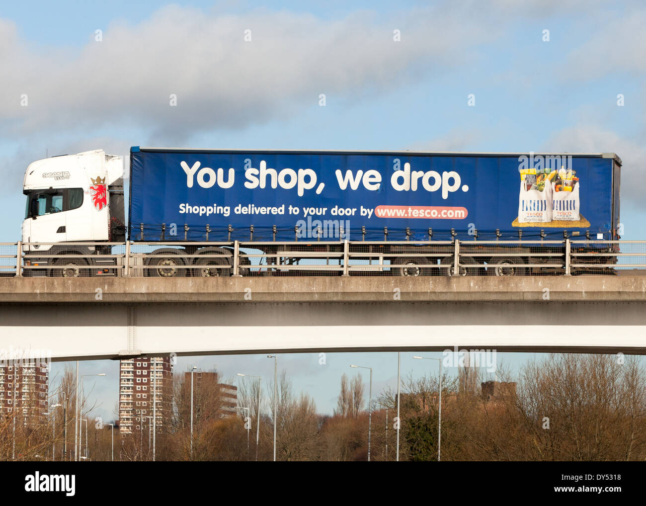 Goods being transported for Tesco supermarkets, on the road in the ...
