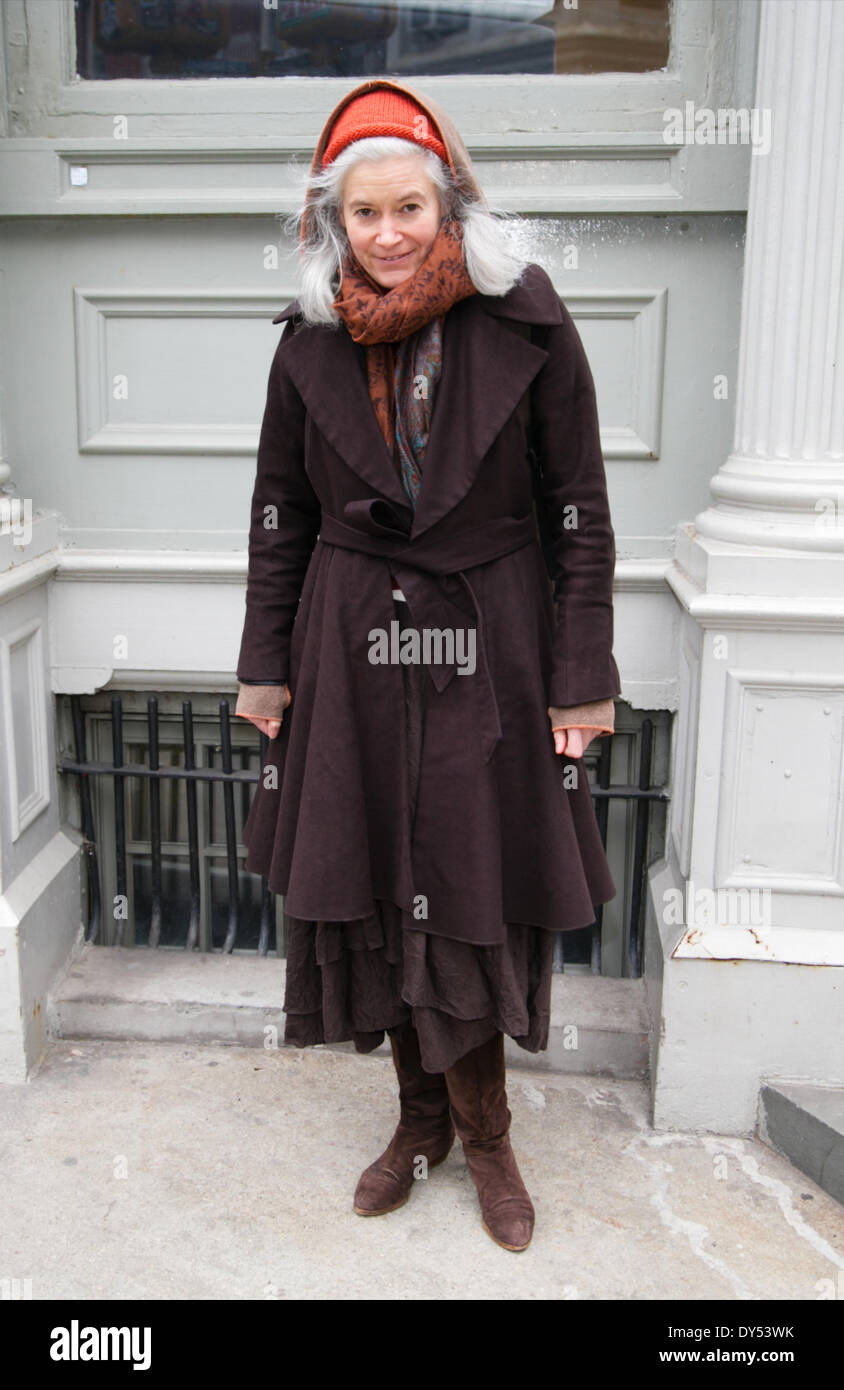 Playwright Elise Thoron walking in New York City - March 25, 2014 ...