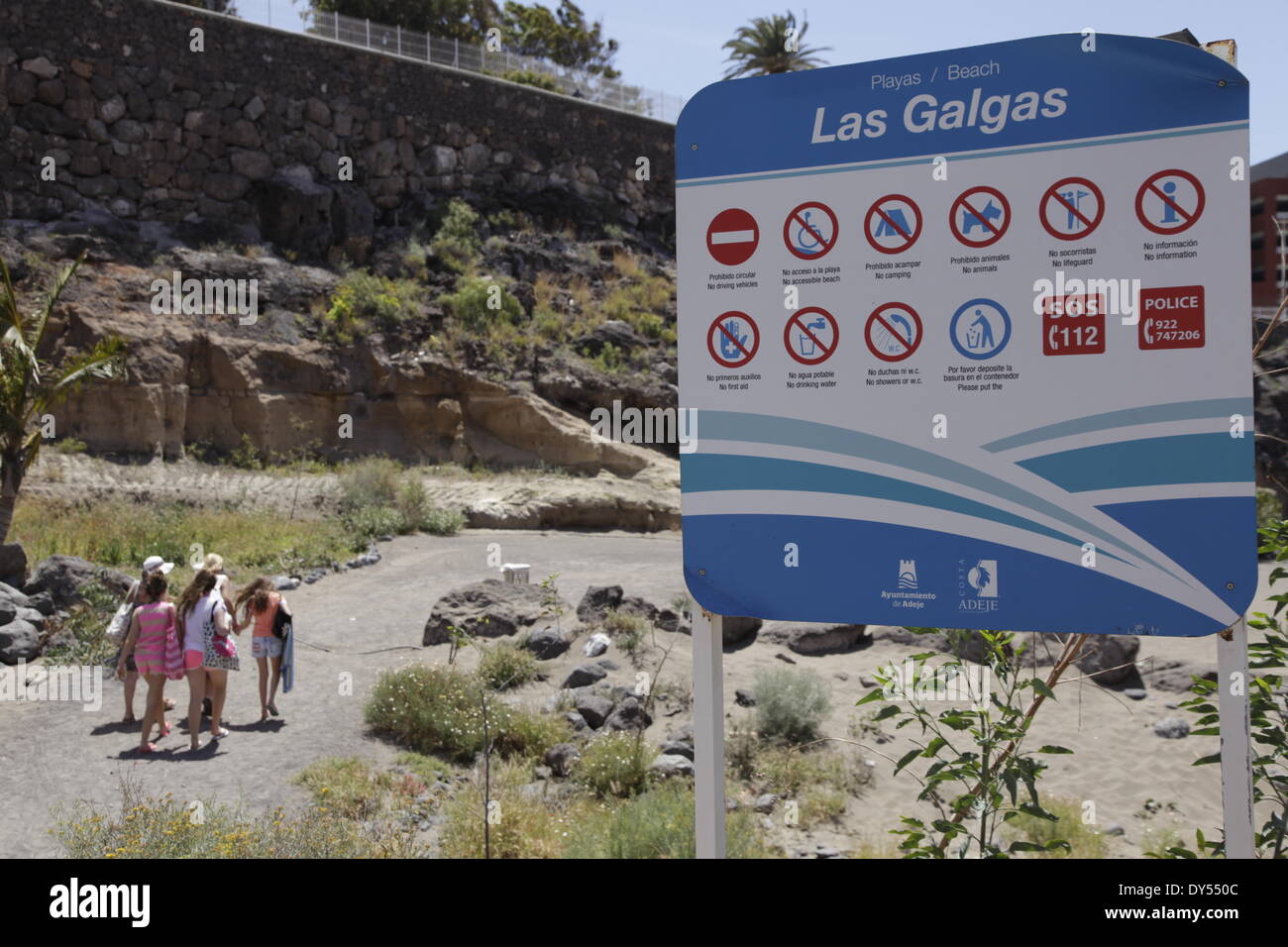 Sign at Las Galgas beach, Playa paraiso, tenerife, canary Islands ...