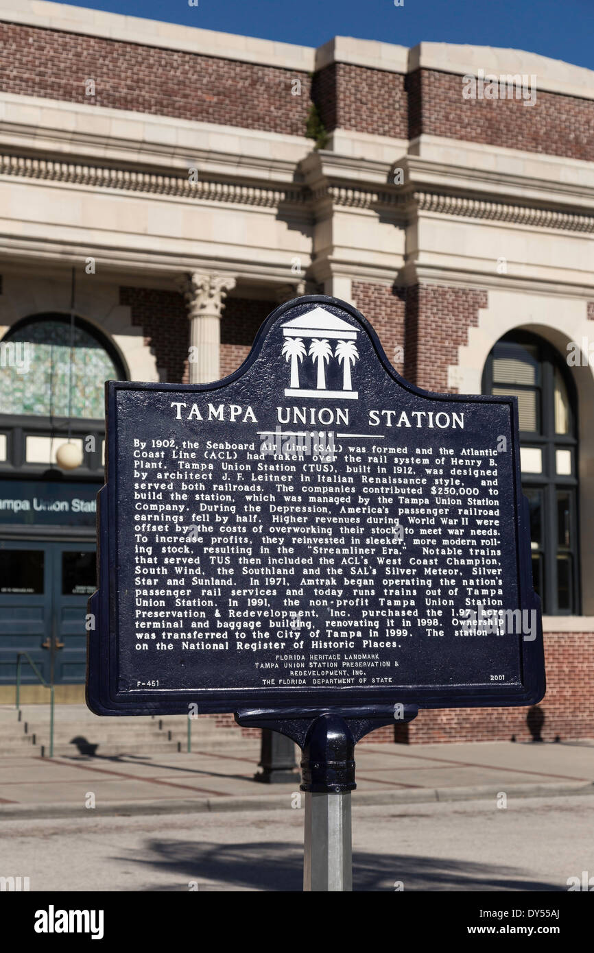 Historical Marker Sign, Tampa Union Station, Tampa, FL, USA Stock Photo ...