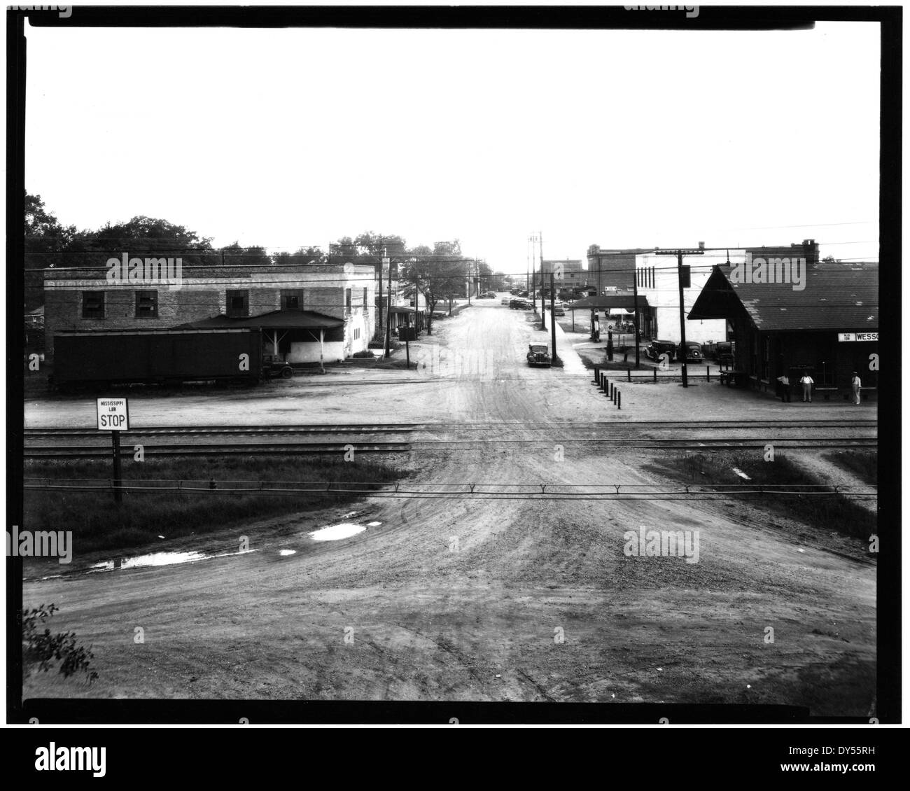The image shows a train on the tracks in Wesson, Mississippi ...