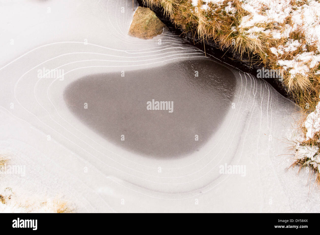 Ice patterns on a tarn in Langdale in the Lake District, Cumbria, UK ...