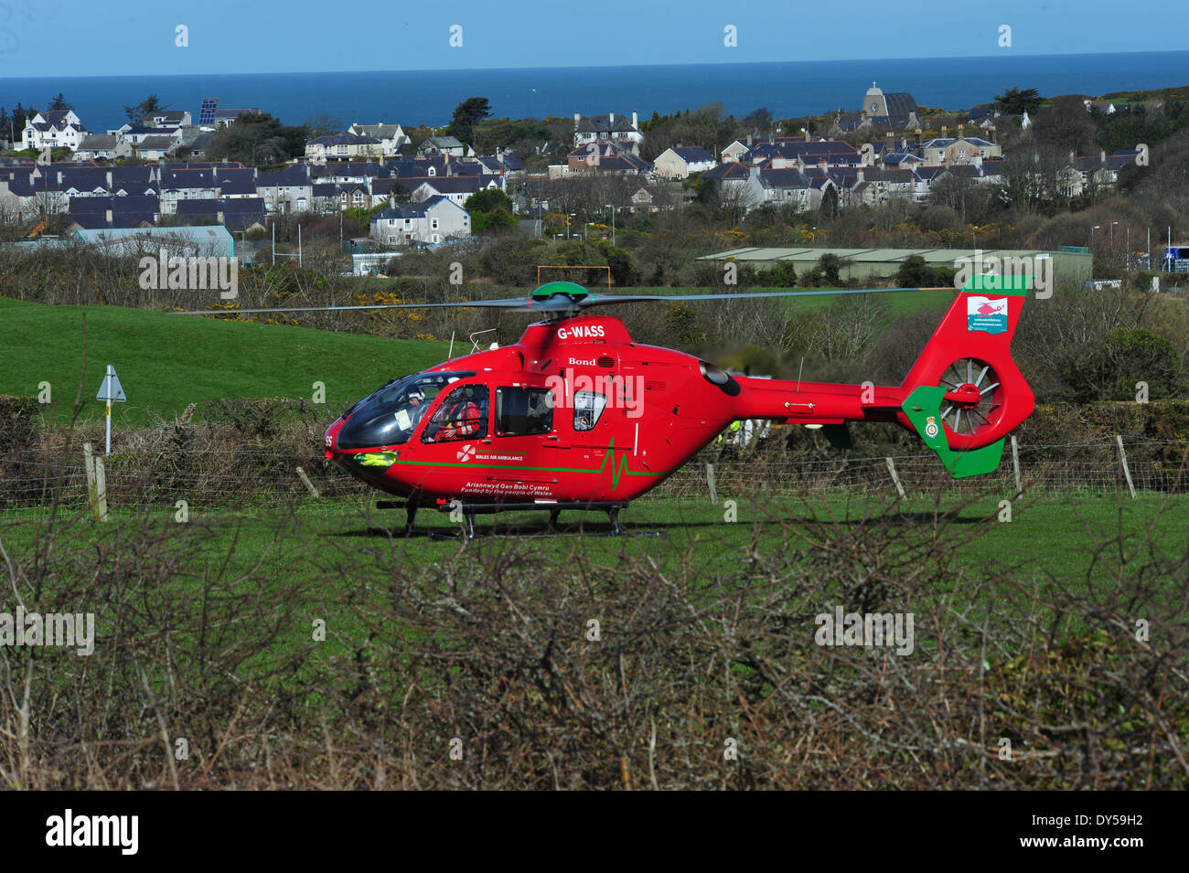 Wales Air Ambulance Attending an Rta At Amlwch Anglesey North Wales Uk ...