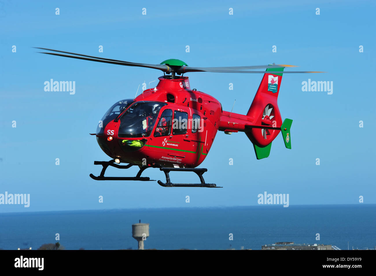 Welsh Air Ambulance Attending Rta Amlwch Anglesey North Wales Uk flying ...