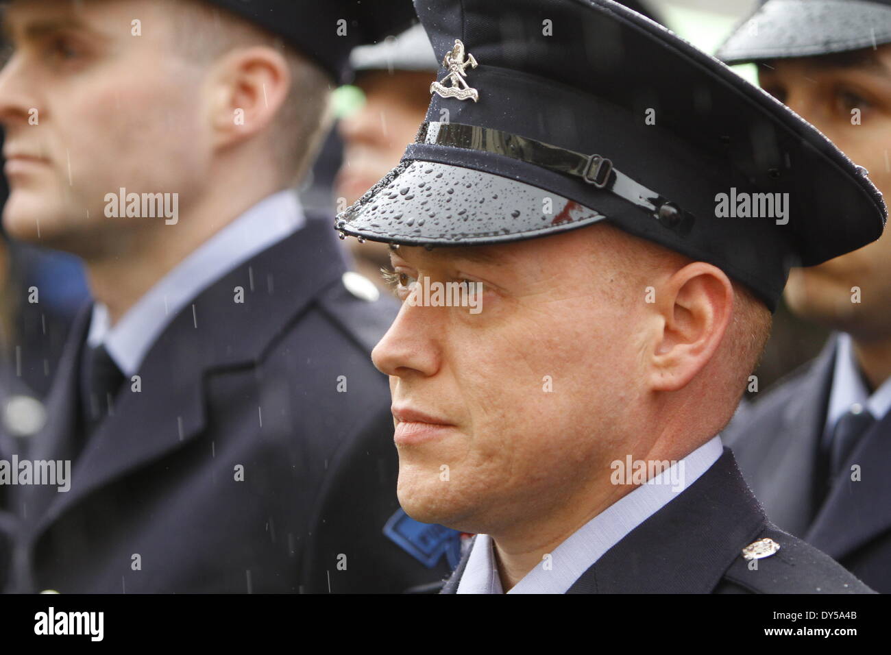 Dublin, Ireland. 7th April 2014. Close-up picture of a Fire fighter ...