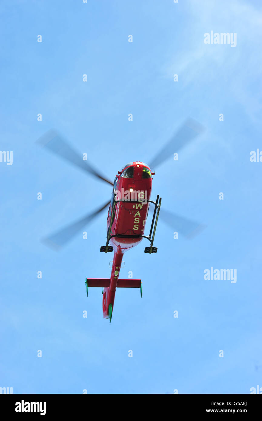 Welsh Air Ambulance Attending Rta Amlwch Anglesey North Wales Uk flying ...
