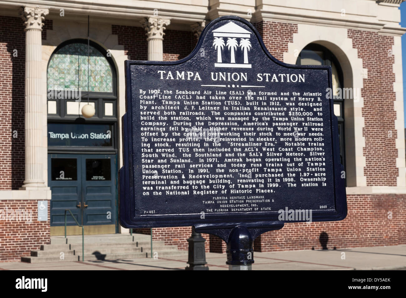 Historical Marker Sign, Tampa Union Station, Tampa, FL, USA Stock Photo ...