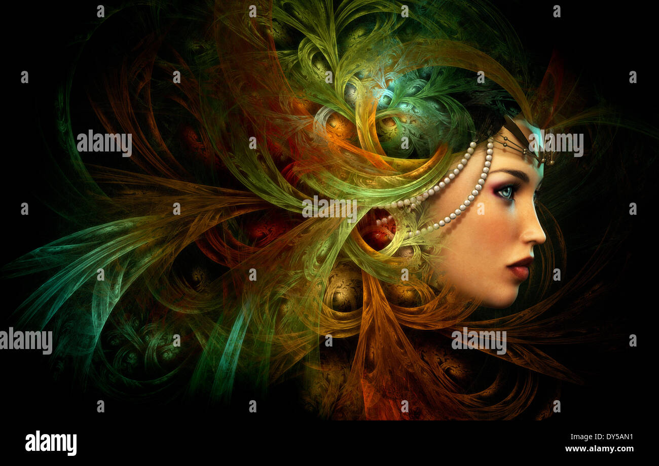 3D computer graphics of a Portrait of a Lady with abstract headgear ...