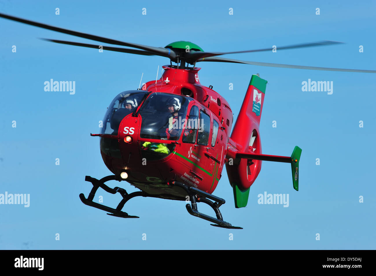 Welsh Air Ambulance Attending Rta Amlwch Anglesey North Wales Uk flying ...