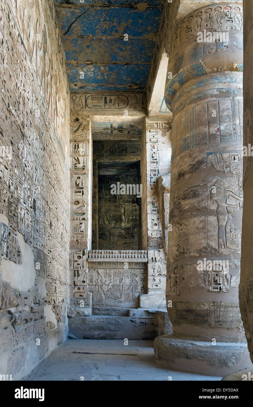 Temple of Ramses III at Medinet Habu: reliefs on the wall in the first ...