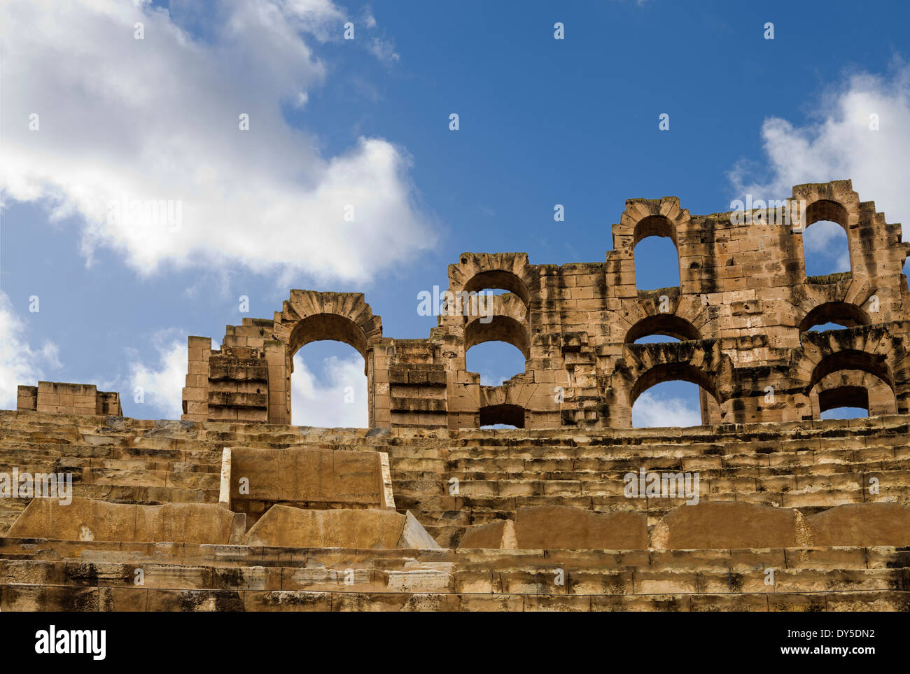 Inside walls of Roman Amphitheatre in El Jem, Tunisia in North Africa ...