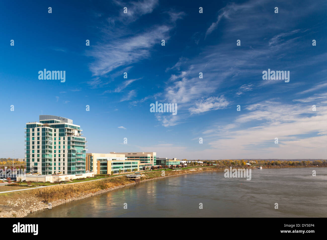 USA, Nebraska, Omaha, elevated view of the Missouri Riverfront Stock ...