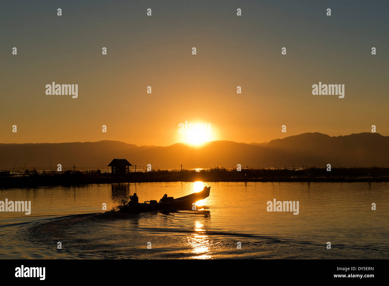Myanmar, Inle lake, Sunset Stock Photo - Alamy