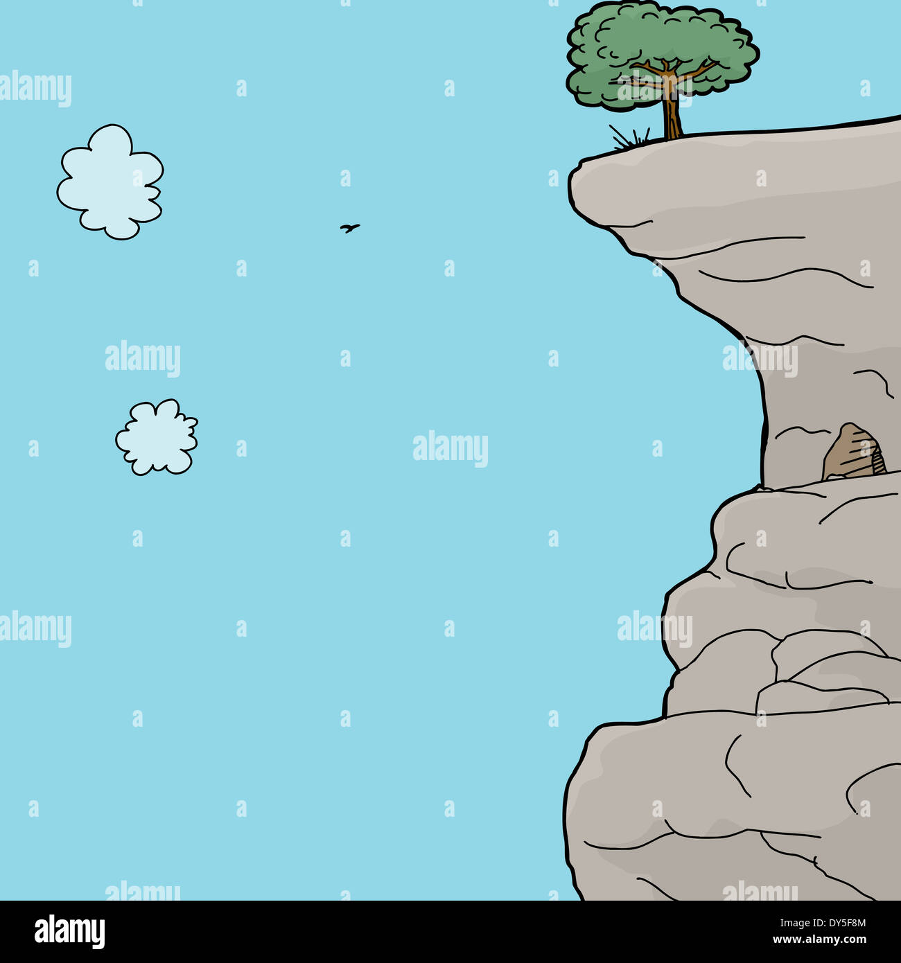 Cartoon of cave and tree on rock ledge Stock Photo - Alamy