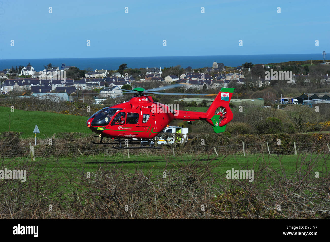Wales Air Ambulance Attending an Rta At Amlwch Anglesey North Wales Uk ...