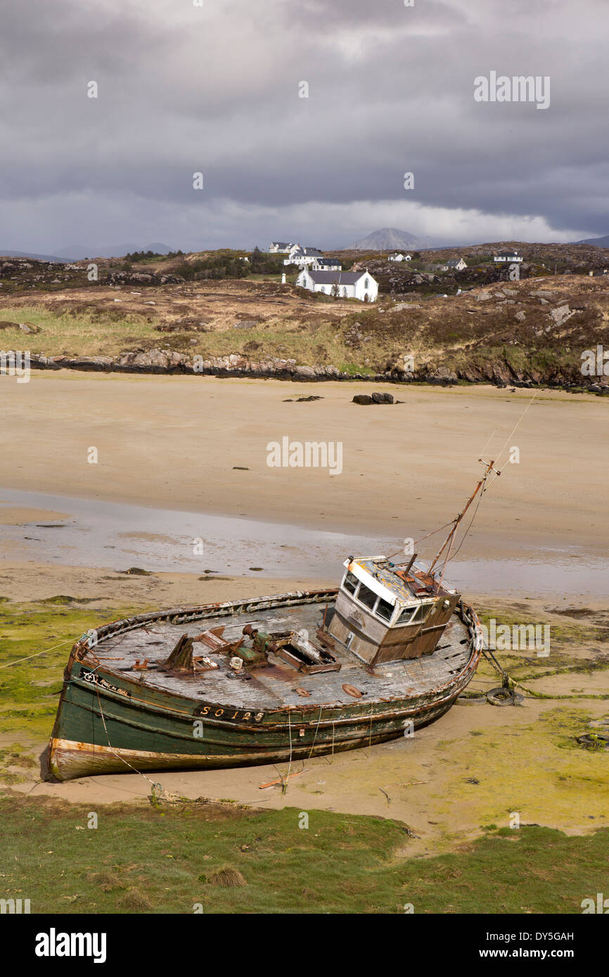 Ireland, Co Donegal, The Rosses, Cruit Island, old fishing boat in ...