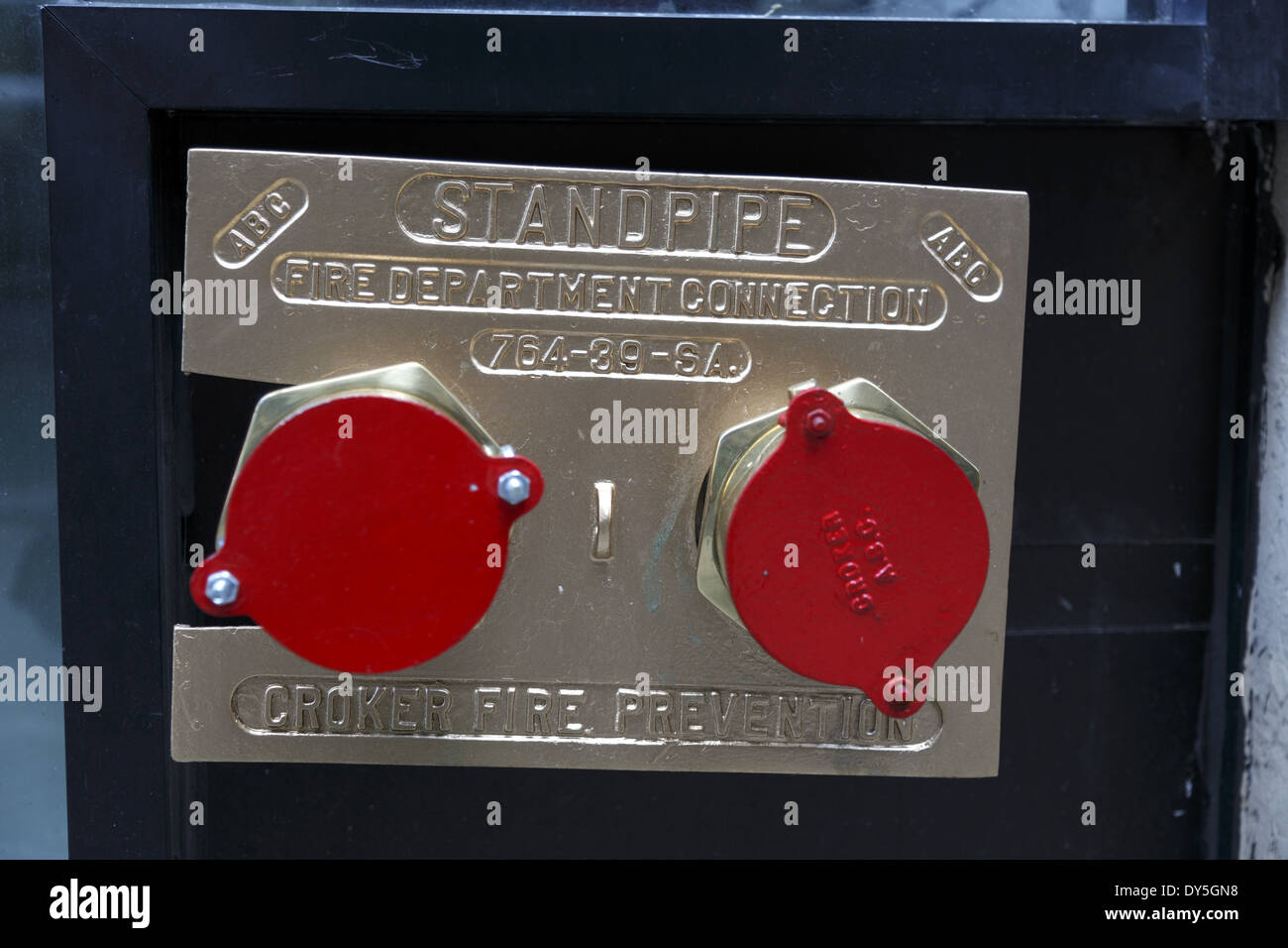 Fire department standpipe connection closeup. Fire department ...