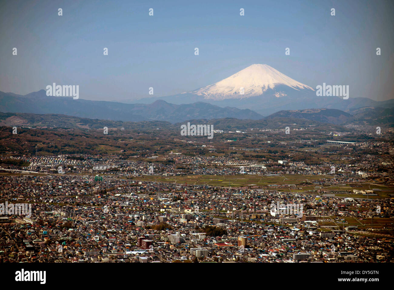 Aerial view of Mt. Fuji towering above the suburbs of Tokyo April 7 ...