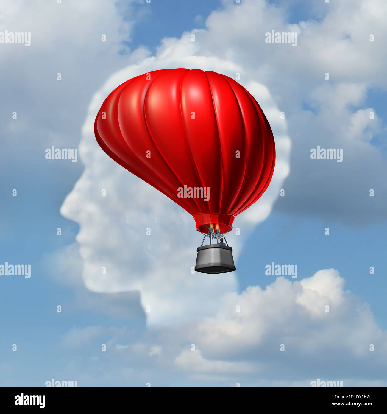 Creativity communication success with a soaring red hot air balloon ...