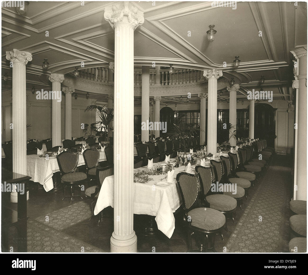The second-class dining saloon on the RMS Lusitania, part of the Cunard ...