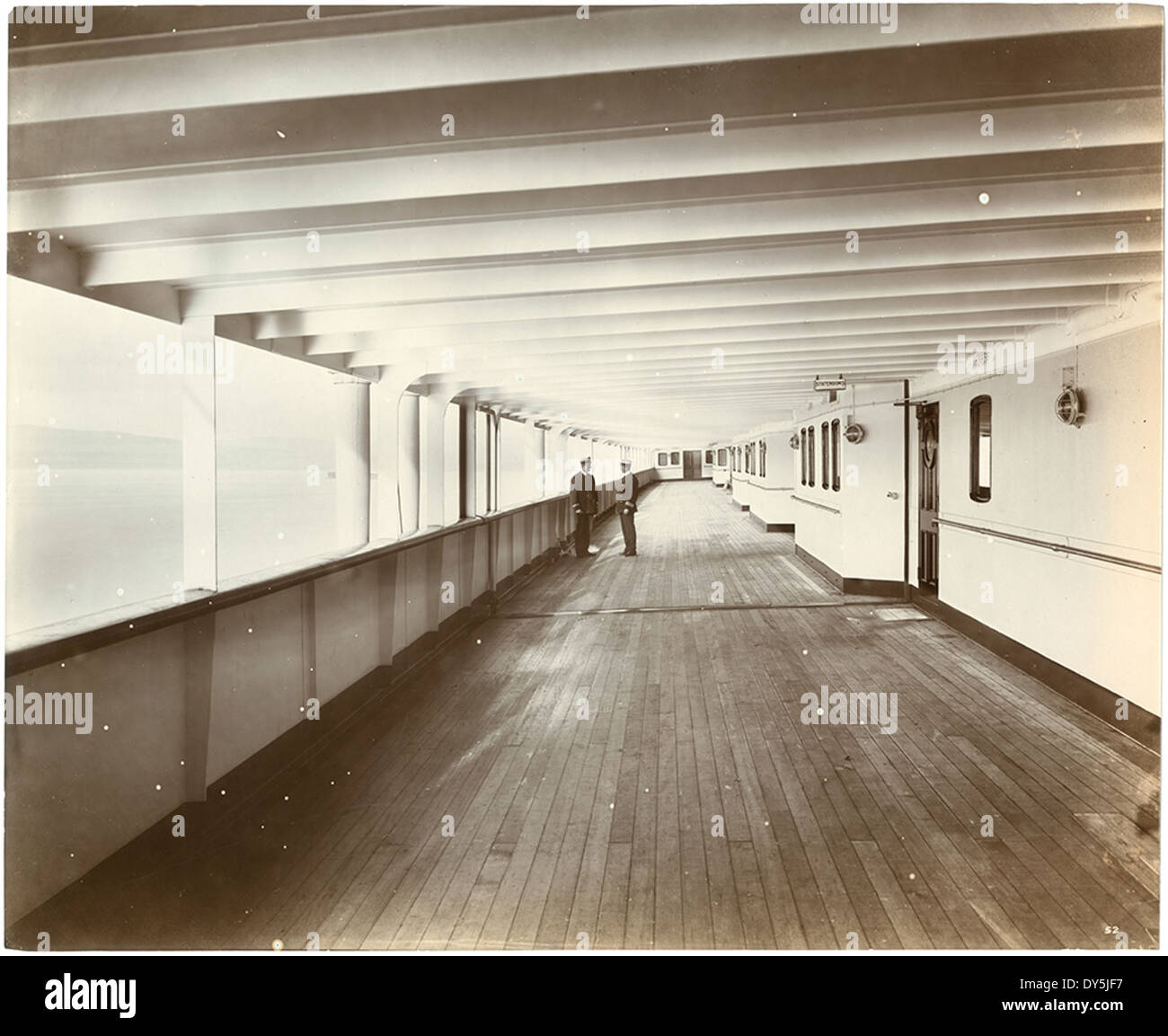 This image depicts the first-class promenade deck aboard the Lusitania ...