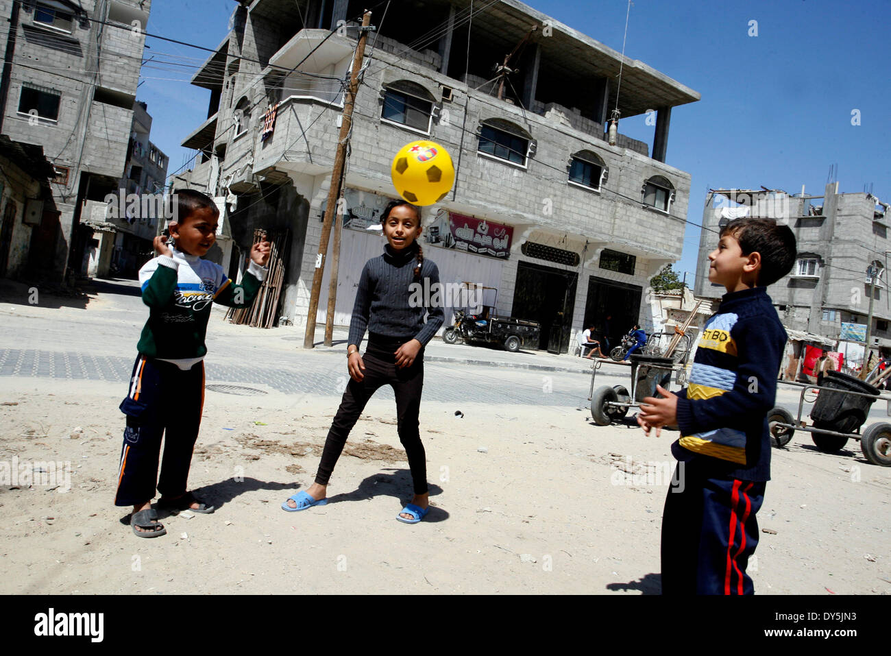 GAZA, PALESTINE - APRIL 5: Palestinian children playing at a street ...