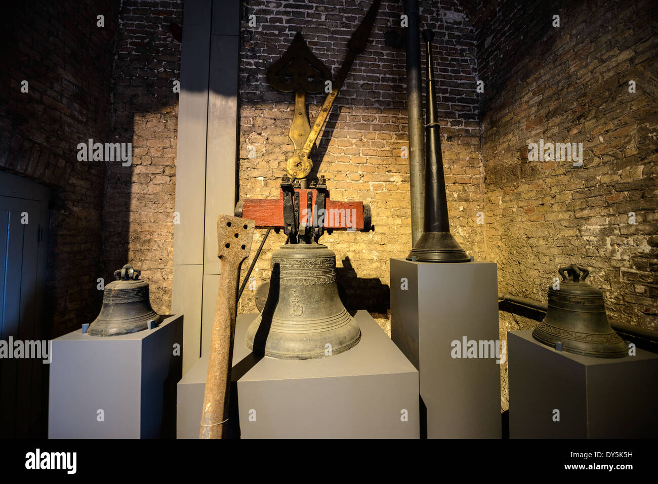 Examples of some of the bells that chime on display in an exhibit in ...
