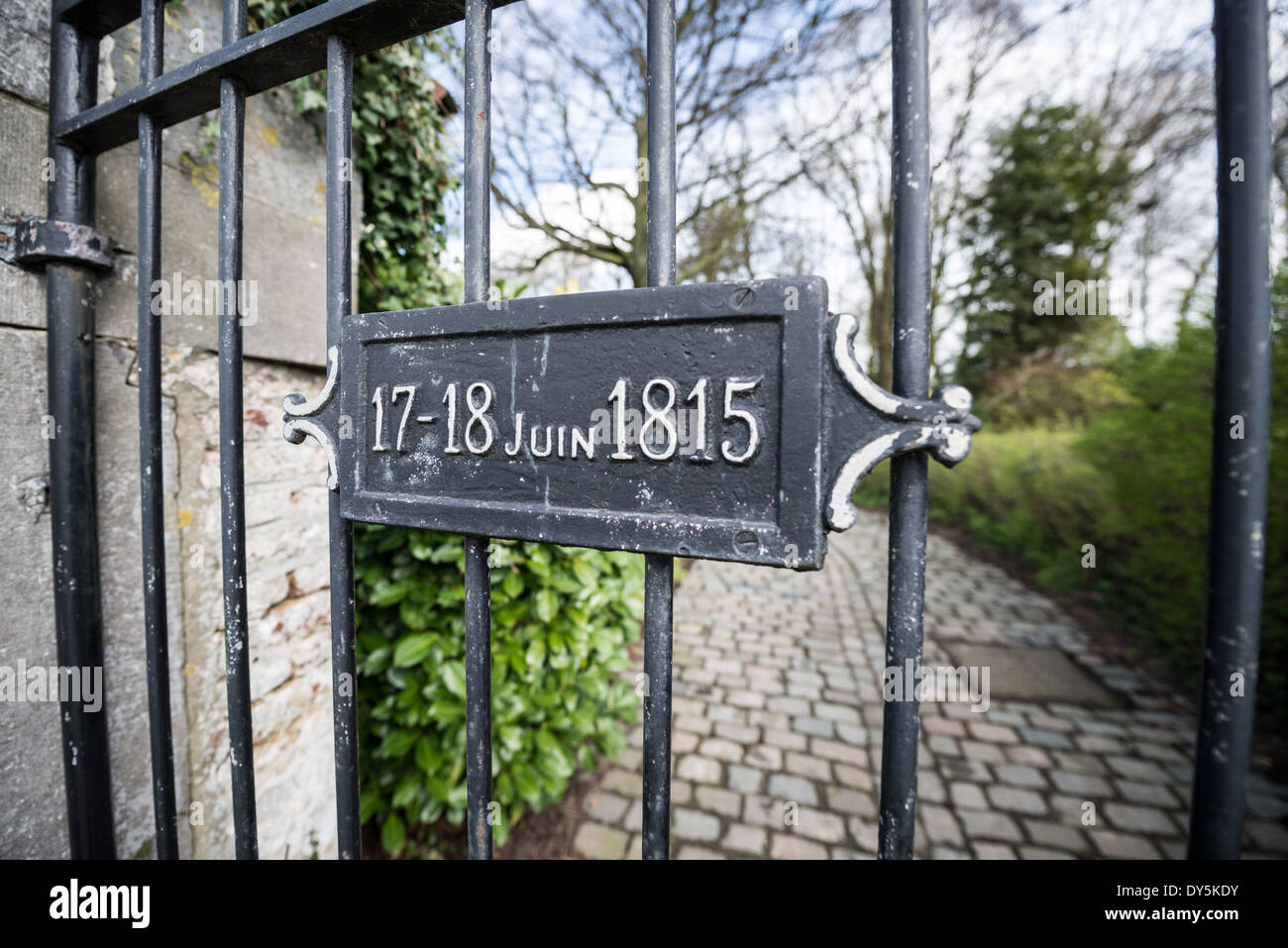 WATERLOO, Belgium — Commemorative marker at Ferme du Caillou, Napoleon ...
