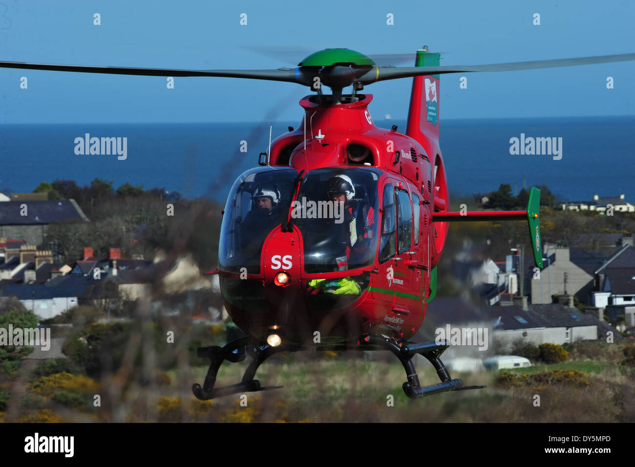 Welsh Air Ambulance Attending Rta Amlwch Anglesey North Wales Uk flying ...
