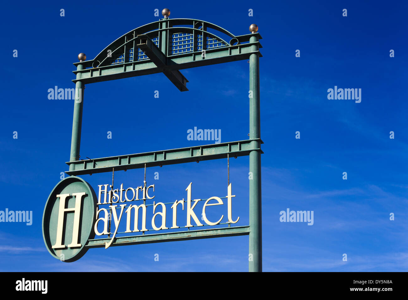 USA, Nebraska, Lincoln, sign for the Haymarket District Stock Photo - Alamy