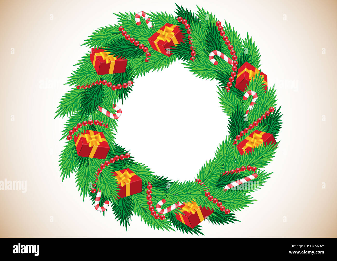Christmas wreath with gifts and garlands vector Stock Photo - Alamy